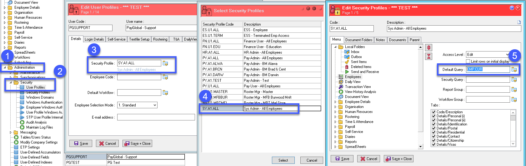 How to change the default query on security profile