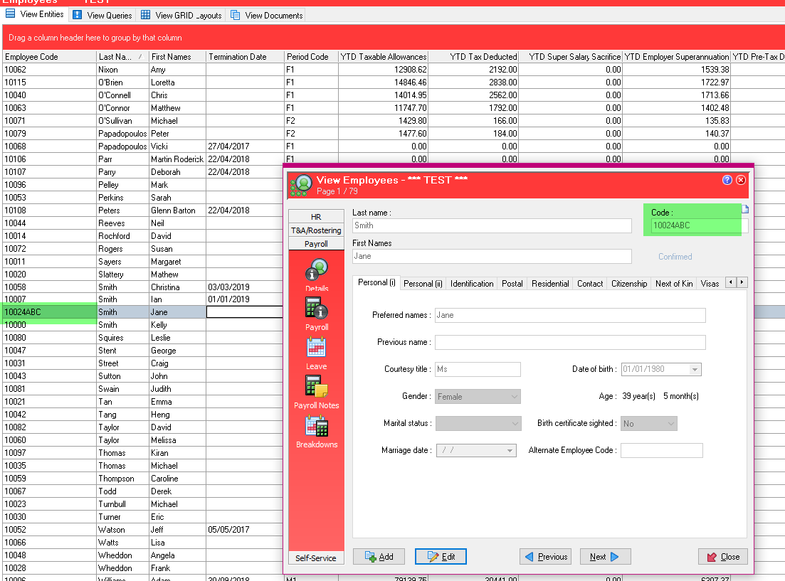 Editing entity codes