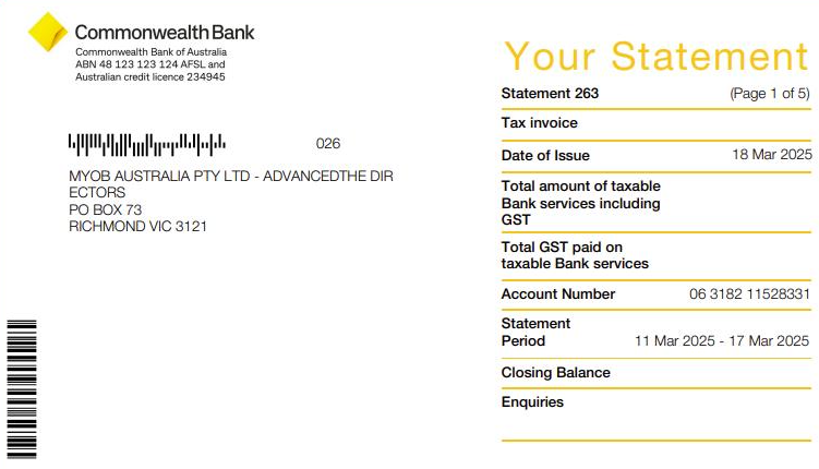 MYOB bank account and BPAY change - 20 March, 2025