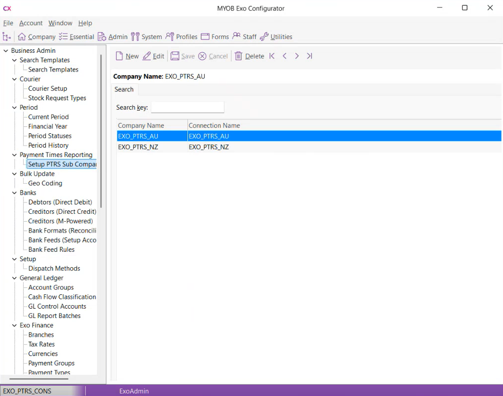 Setting up companies for PTRS