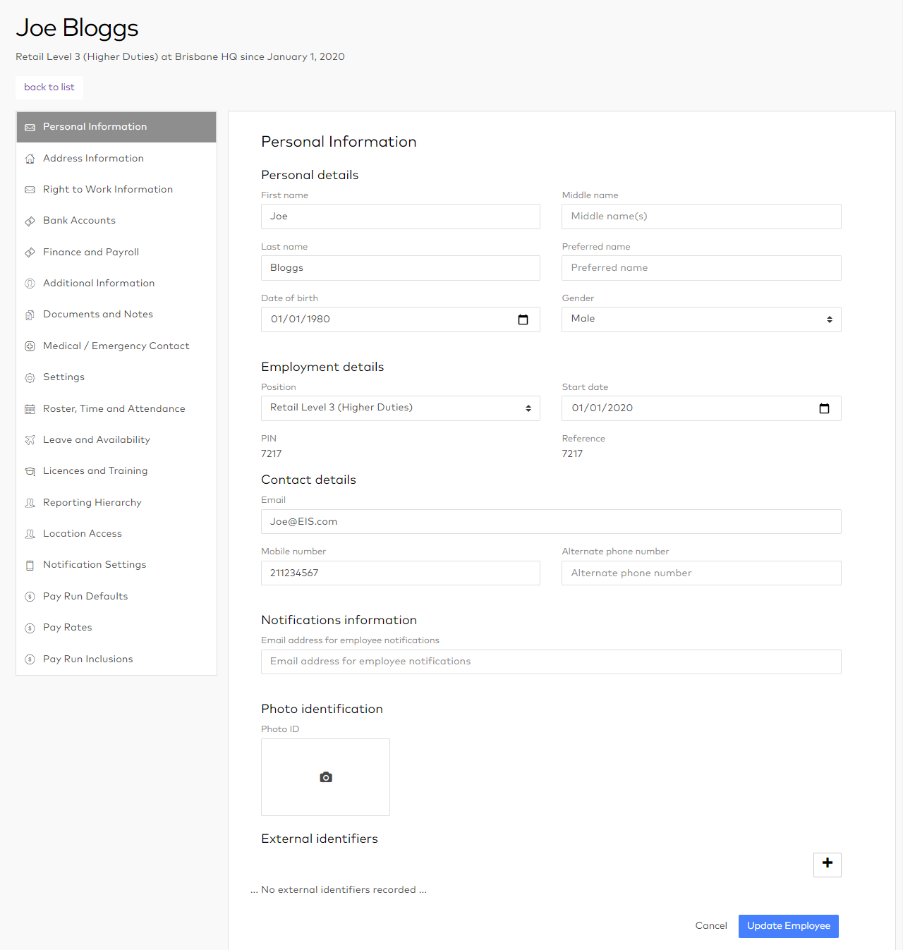 How do I update an employee's personal details?