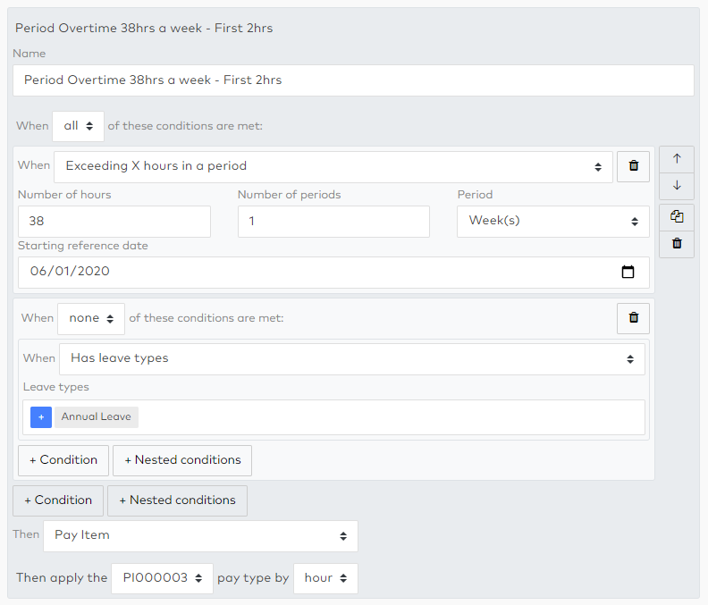 Setting up pay conditions