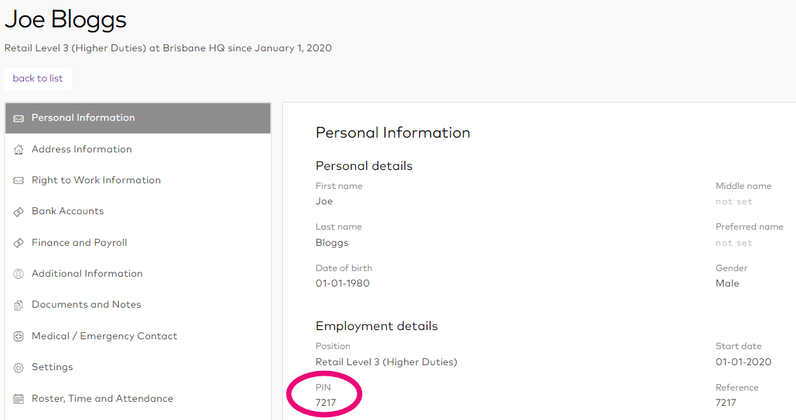 How do I find an employee's PIN number?