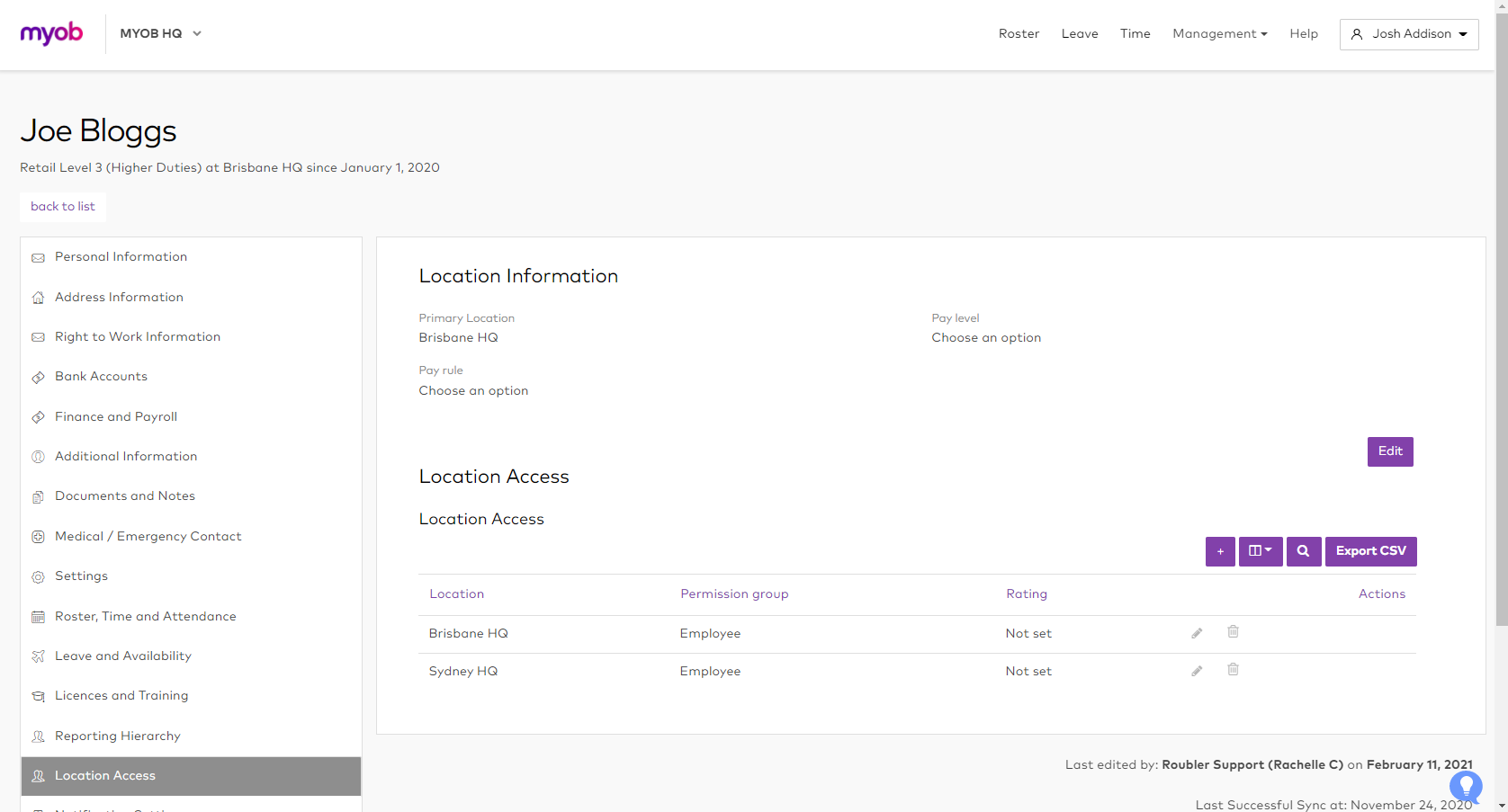 How do I assign location access permissions to an employee?