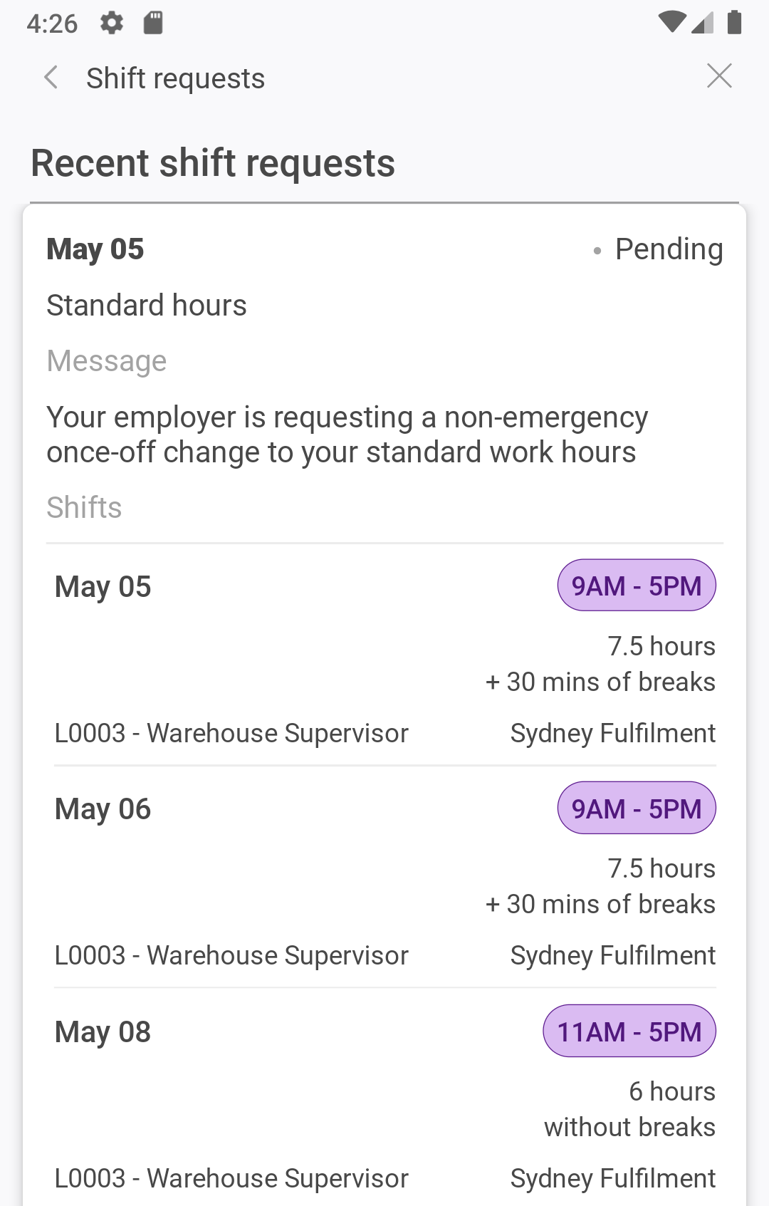 Accepting and declining shift requests