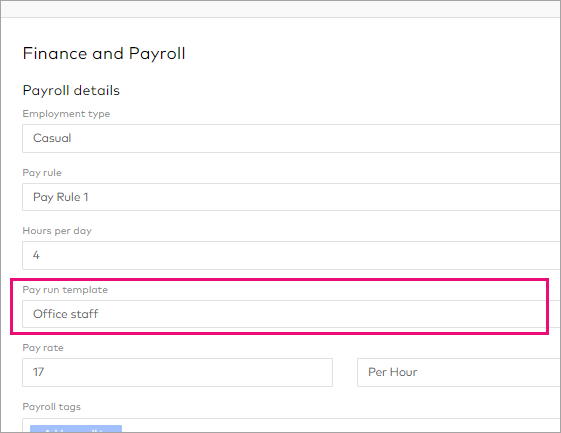 Setting up pay run templates
