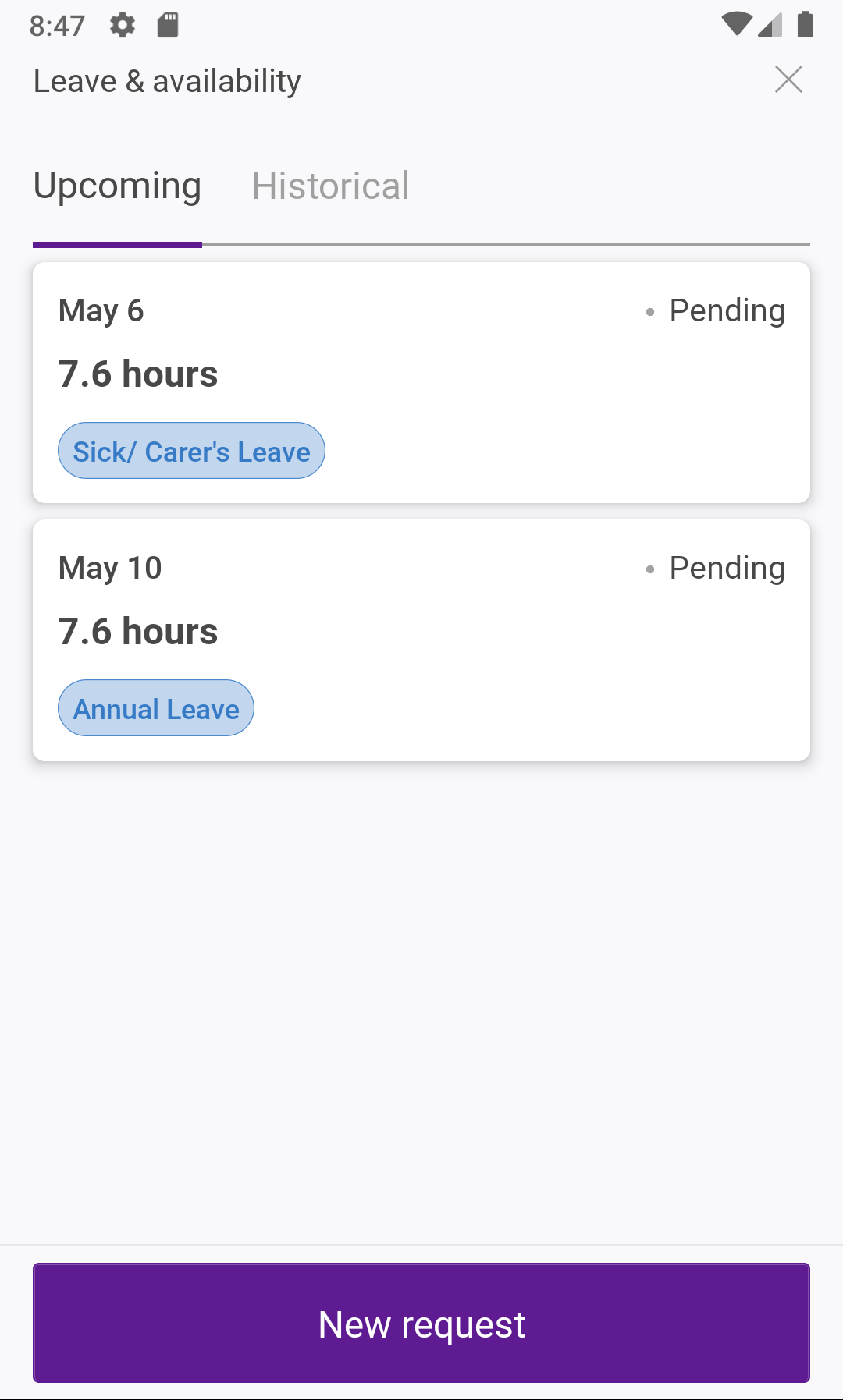Leave and availability