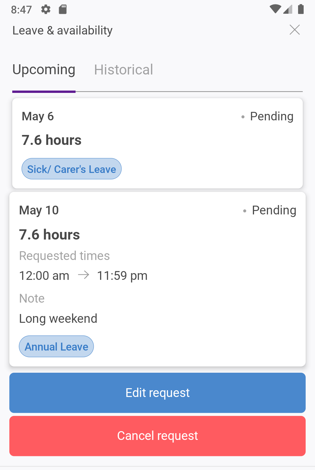 Leave and availability