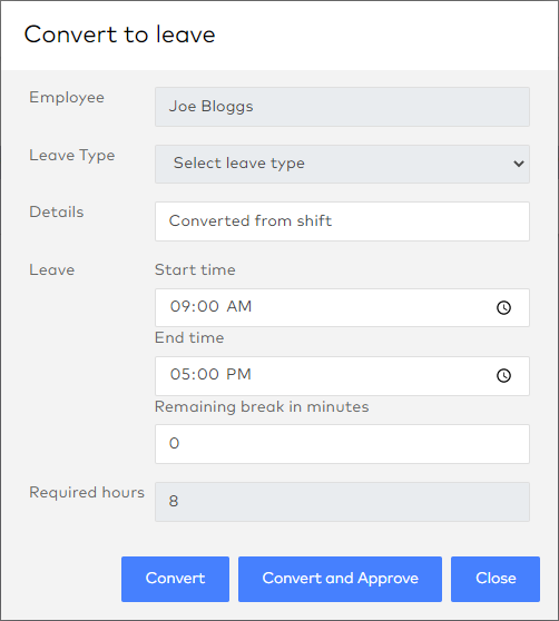 How do I convert a scheduled shift to leave?