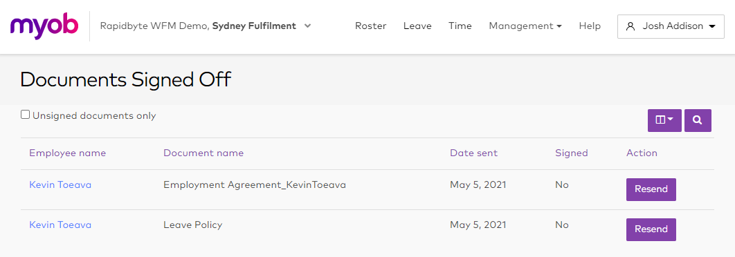 Documents Signed Off Report