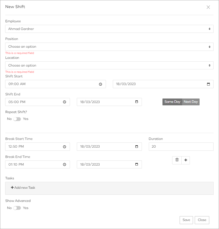 Creating a roster and assigning shifts