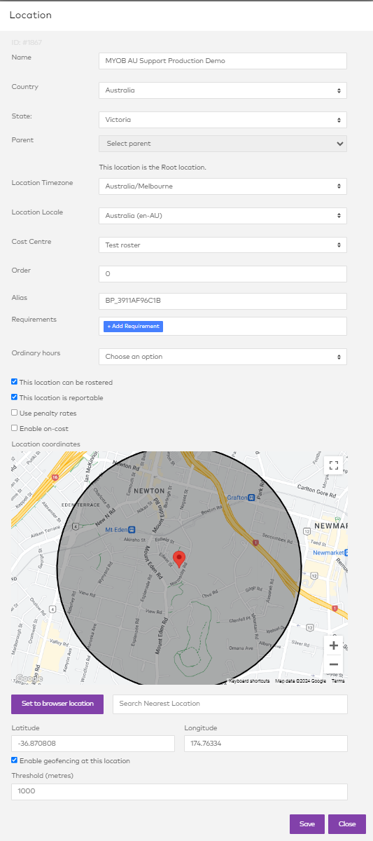Creating or editing a location