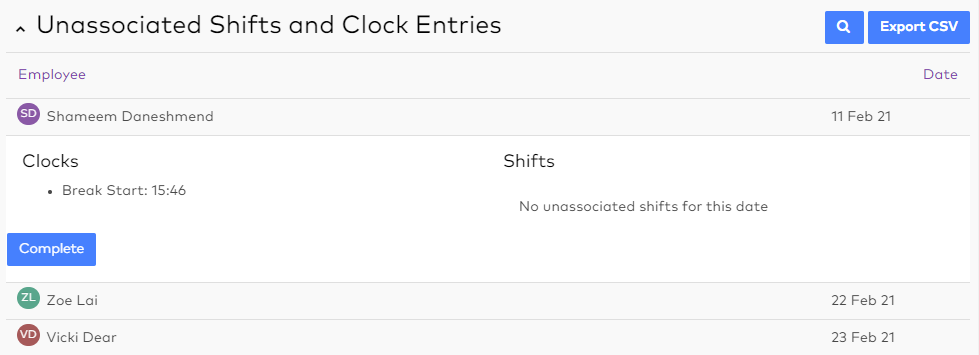 How do I complete a time entry for an employee who has not clocked for ...
