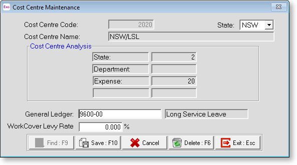 Time and Attendance Cost Centres
