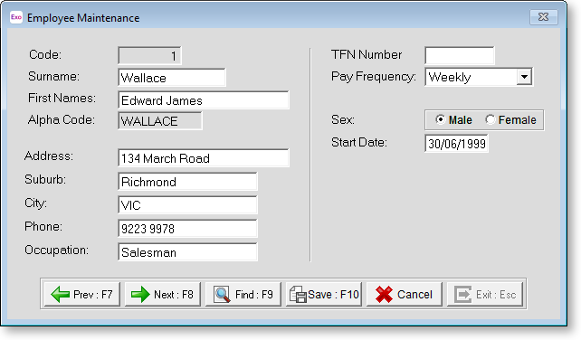 Exo Timesheet Employee Maintenance