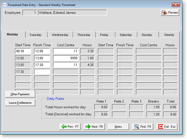 Step Three - Standard Timesheet