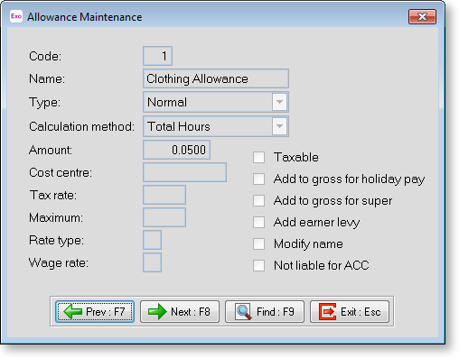 Allowances Maintenance