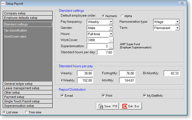 Employee Defaults Setup