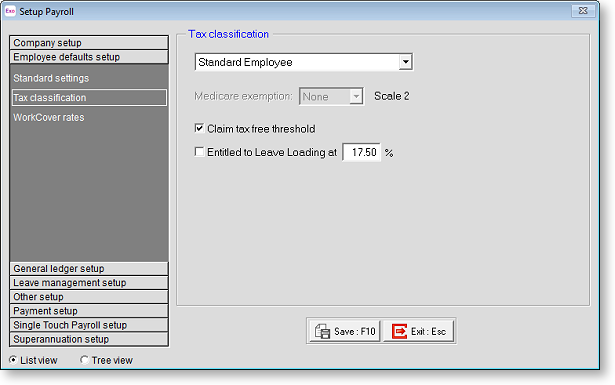 Employee Defaults Setup