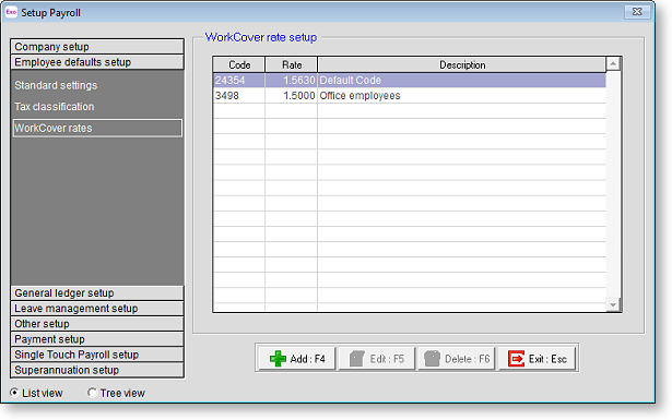 Employee Defaults Setup
