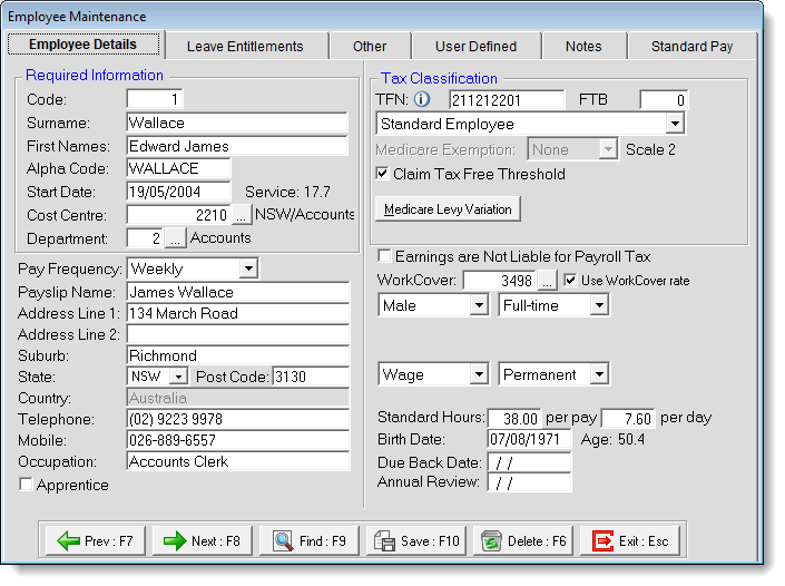 Employee Details Tab