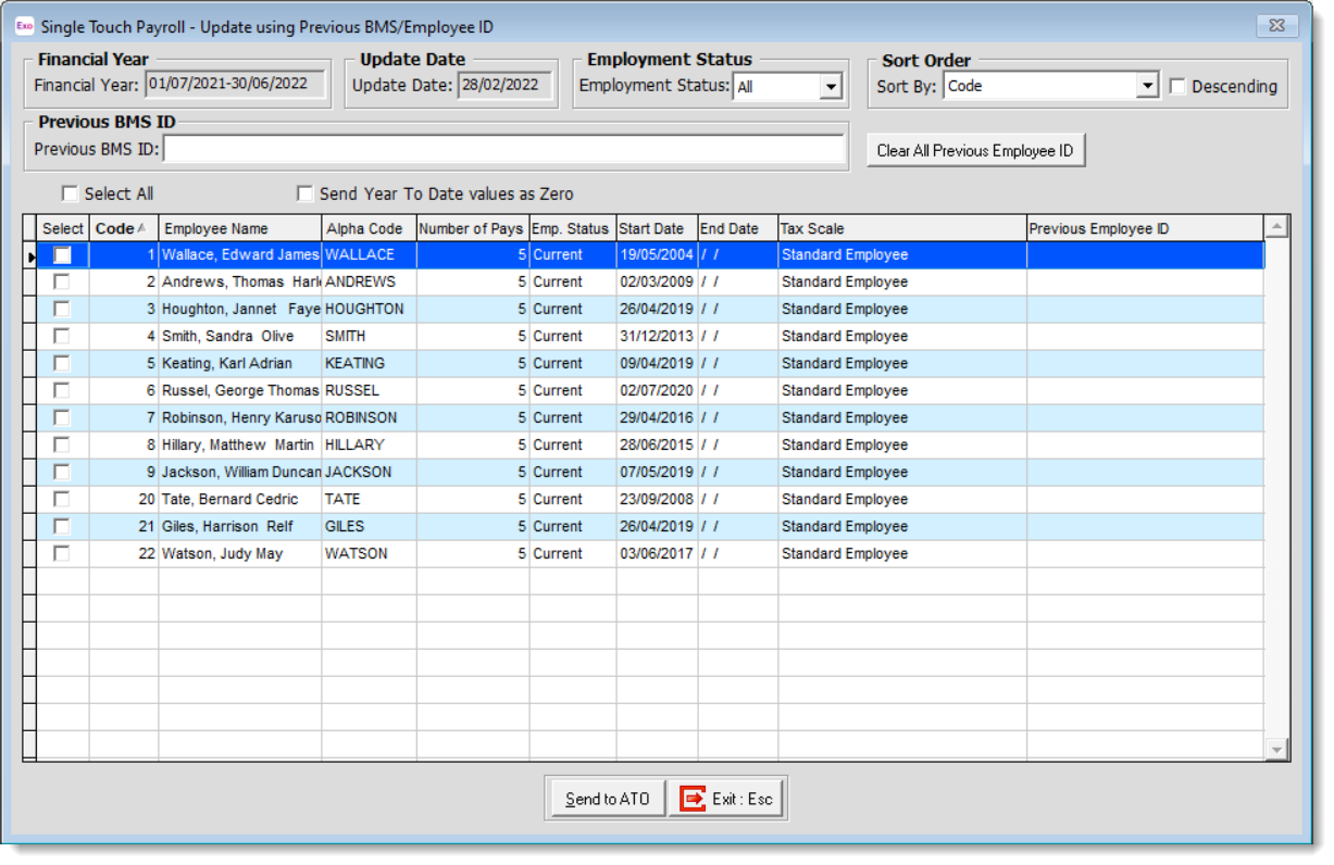 STP - Update using Previous BMS or Employee ID