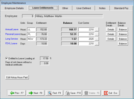 Leave Entitlements Tab - New