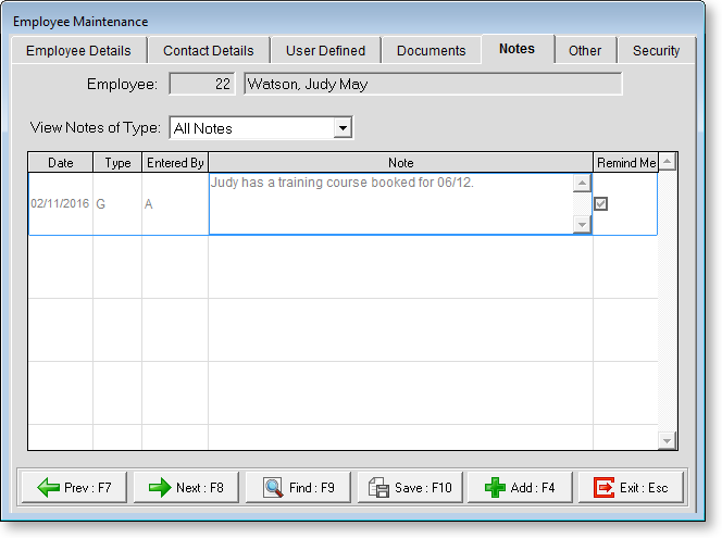 Employee Information Notes