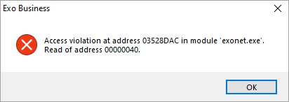Error: Access violation when closing EXO while sales window is open
