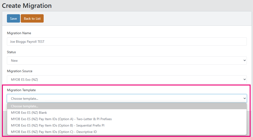 1. Setting up a migration in the online portal